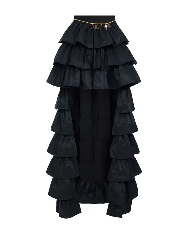 Elisabetta Franchi Tiered Ruffled Midi Skirt With Chain Belt