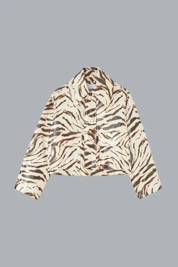 GANNI Printed Canvas Barn Jacket - Egret