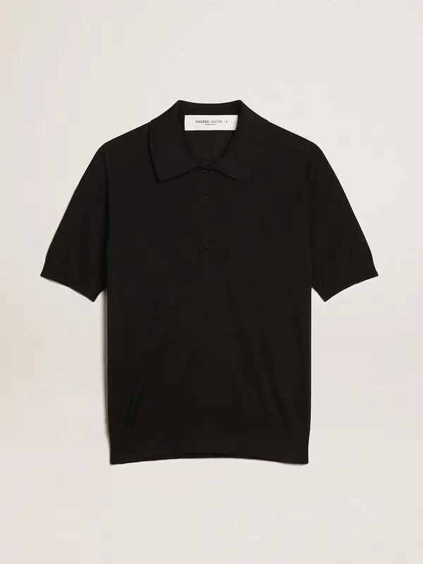 GOLDEN GOOSE Virgin Wool Polo Knit Short Sleeve Top - Black