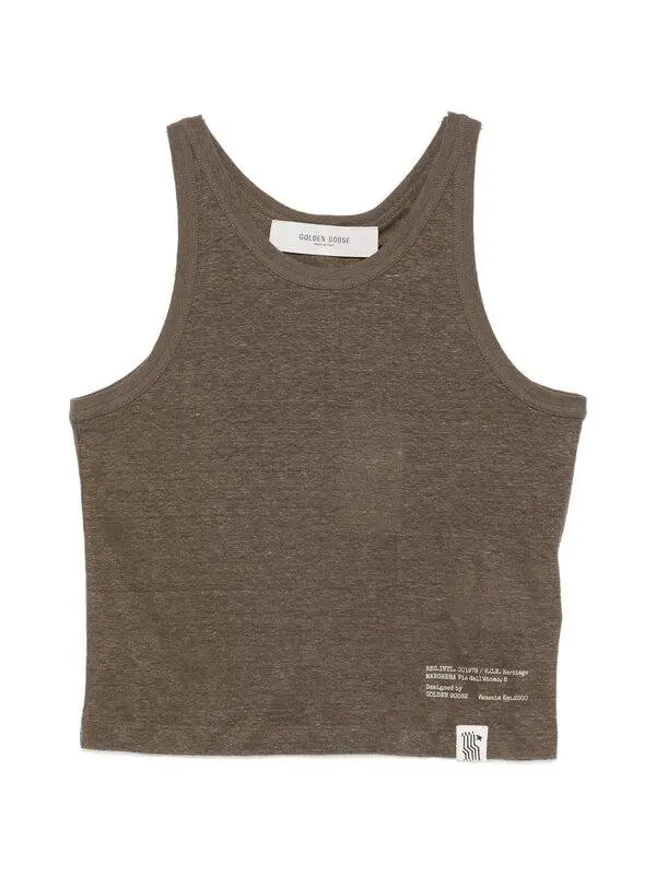 GOLDEN GOOSE Belted Linen Print Tank Top