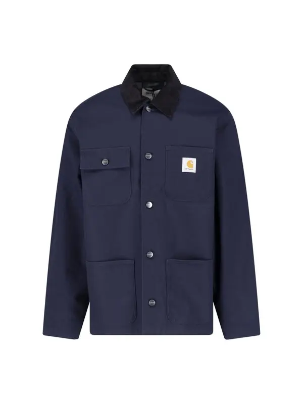 Carhartt Work In Progress Canvas Chore Jacket With Classic Collar And Logo Patch - Blue