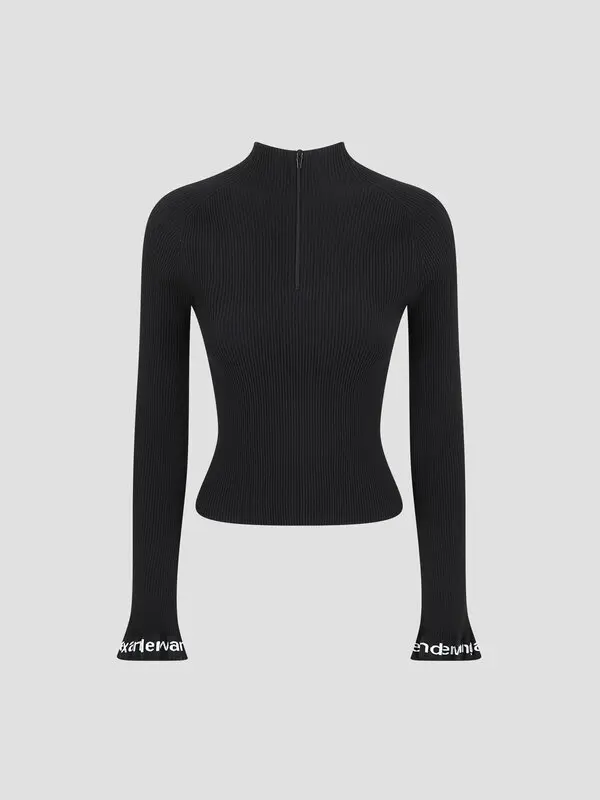 Alexander Wang Ribbed Long Sleeve Zip Turtleneck Pullover With Logo