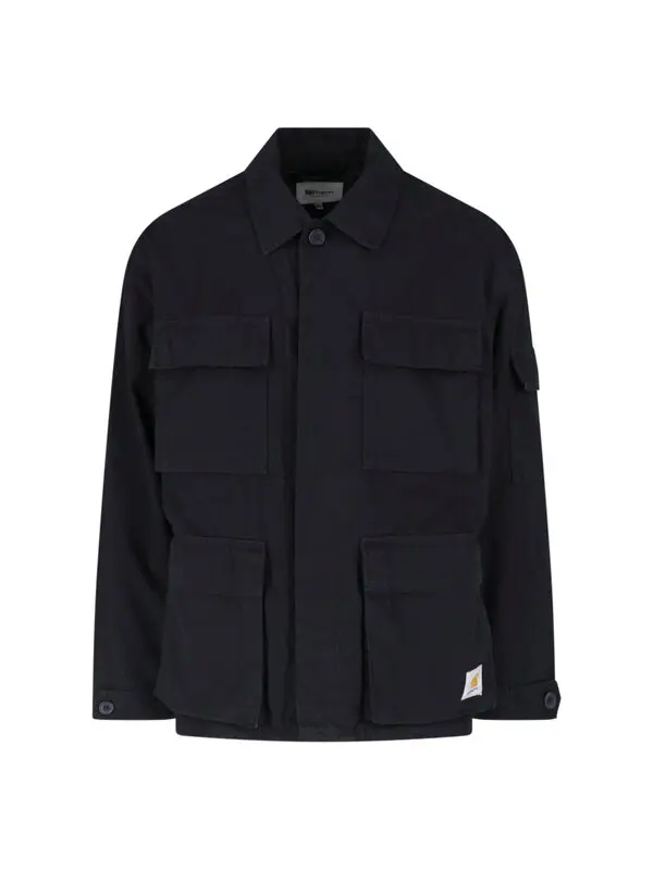 Carhartt Work In Progress Cotton Utility Jacket With Classic Collar And Multiple Flap Pockets