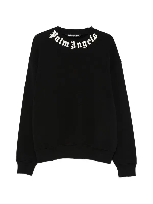 Palm Angels Neck Logo Cotton Sweatshirt - Black
