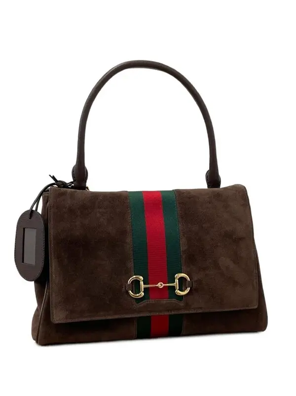 Gucci Horsebit Web Leather Handbag - Brown