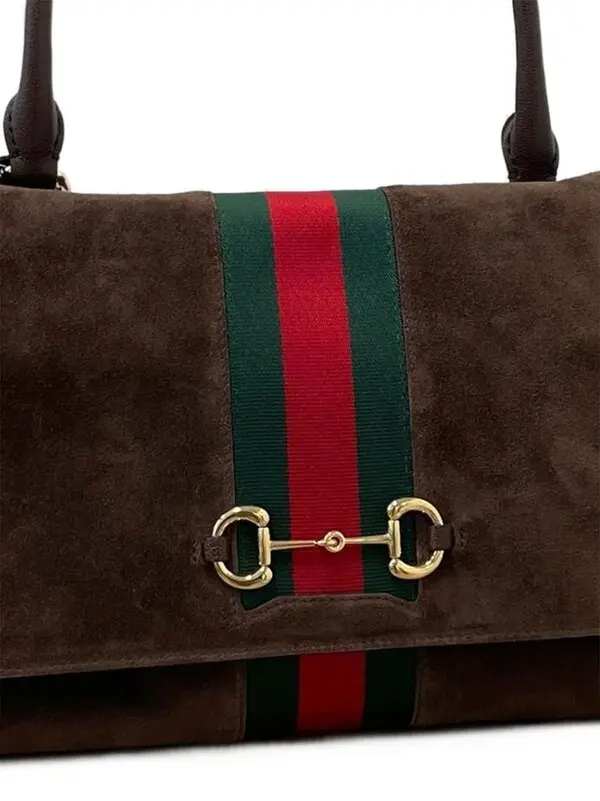 Gucci Horsebit Web Leather Handbag - Brown