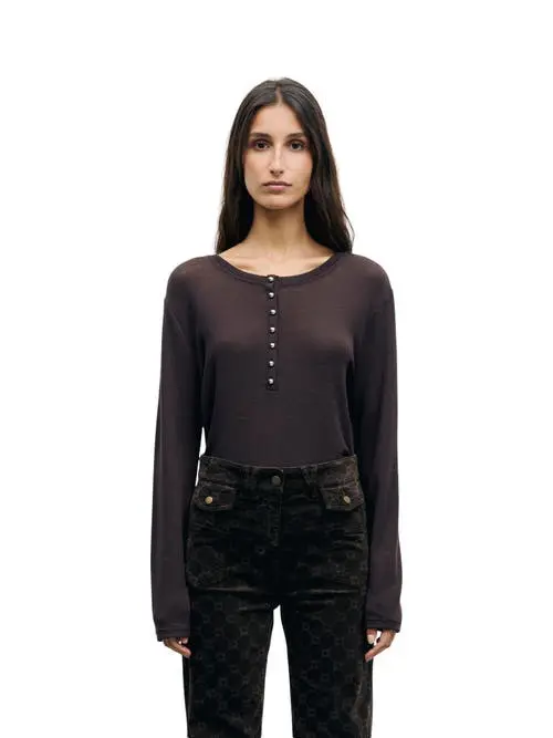 Gerard Darel Long Sleeve Button Detail T-shirt