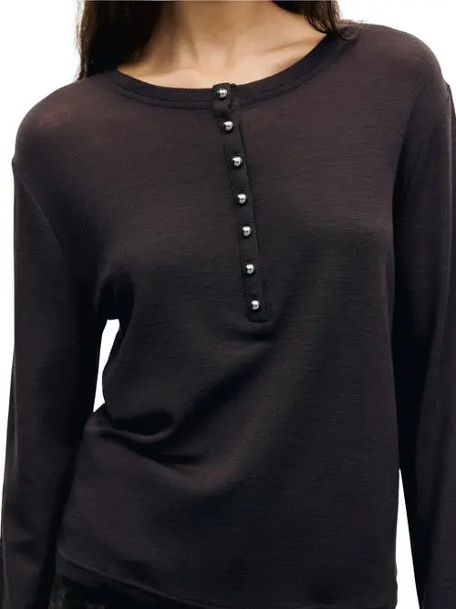 Gerard Darel Long Sleeve Button Detail T-shirt