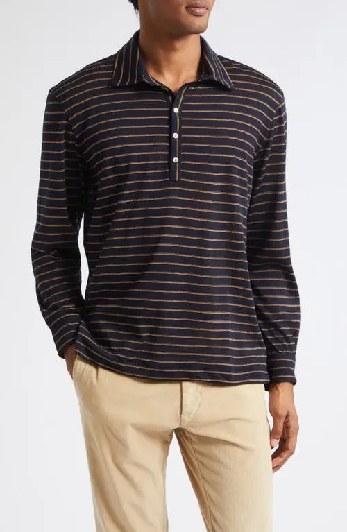 Massimo Alba Stripe Long Sleeve Polo - Blue