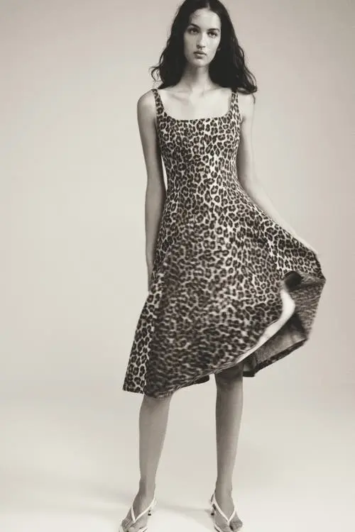 H&M Denim Midi Dress With Flared Skirt