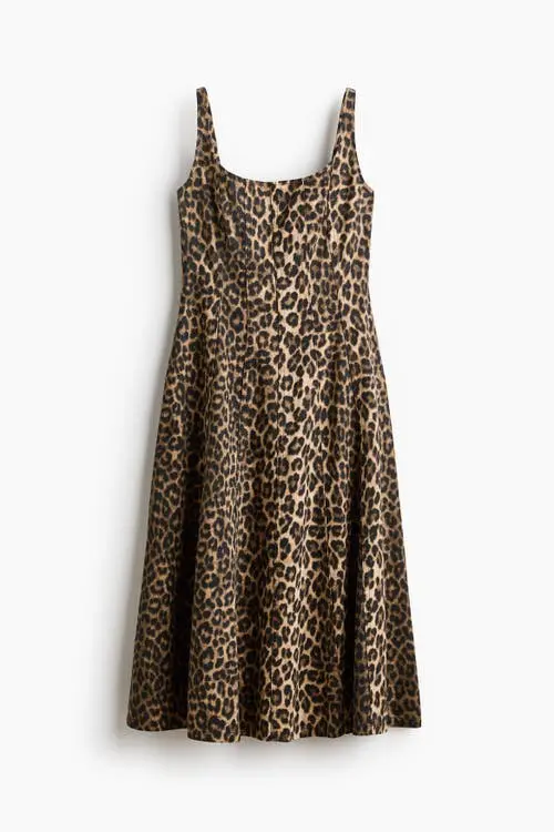 H&M Denim Midi Dress With Flared Skirt