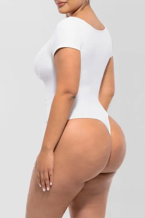 POPILUSH Portrait Neckline Draped Sculpting Bodysuit - Snow