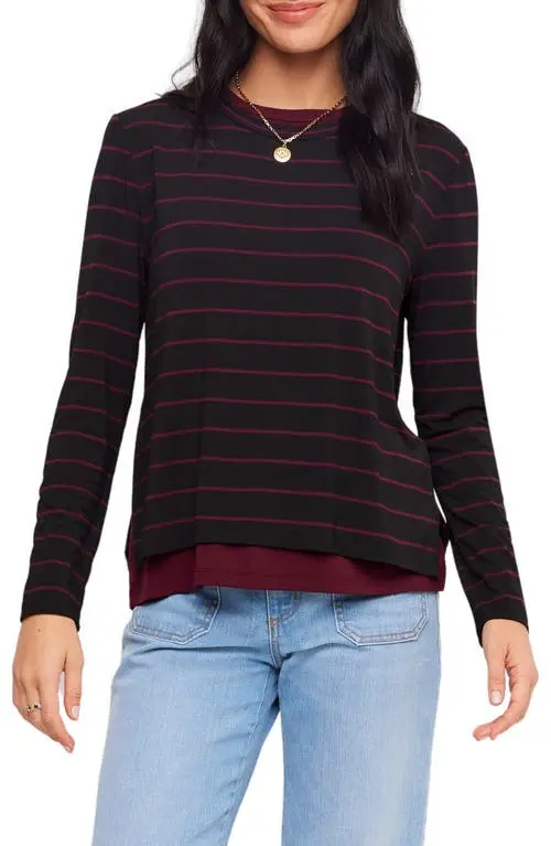 Karen Kane Double Layer Side Slit Top - Black/wine