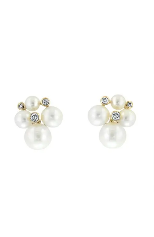 EFFY 14k Yellow Gold Diamond Fresh Water Pearl Cluster Earrings - 14k Gold