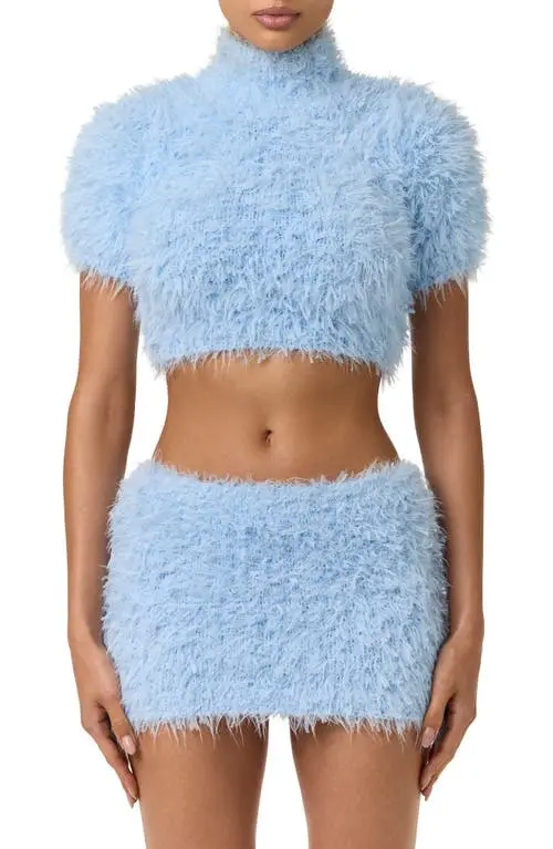 Naked Wardrobe Furry Knit Mock Neck Crop Sweater