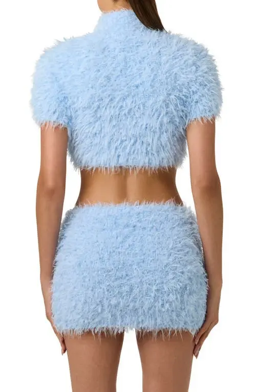Naked Wardrobe Furry Knit Mock Neck Crop Sweater