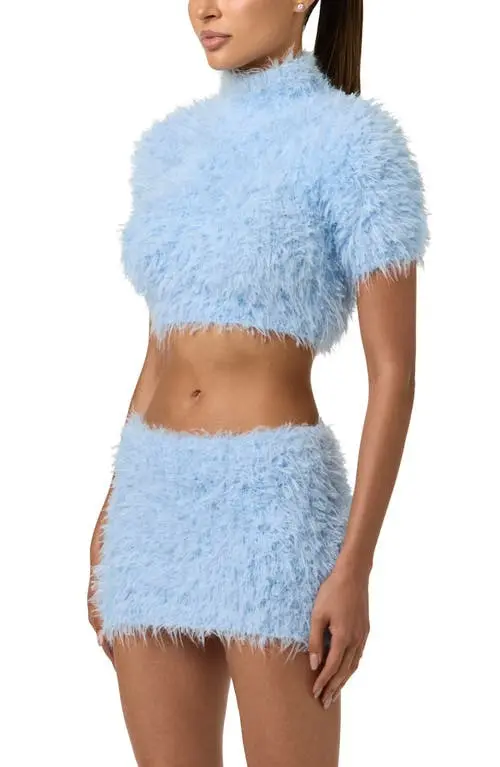 Naked Wardrobe Furry Knit Mock Neck Crop Sweater