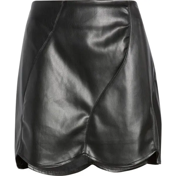 Deluc Faux Leather Miniskirt With Scalloped Hem