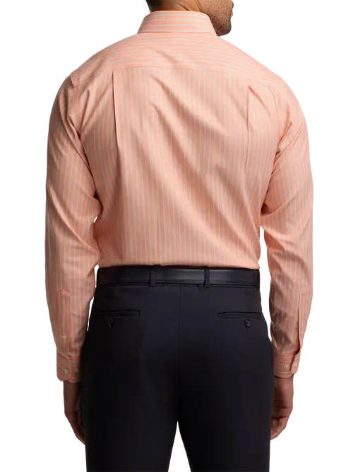 PAUL FREDRICK Cotton Poly Spandex Point Collar Twill Slim Contrast Trim Button Cuff Long Sleeve - Melon