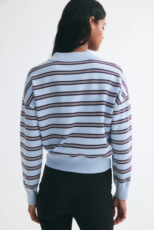 H&M Fine-knit Polo Shirt - Light Blue/striped
