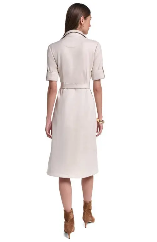 Halston Short Sleeve Suede Midi Shirt Dress