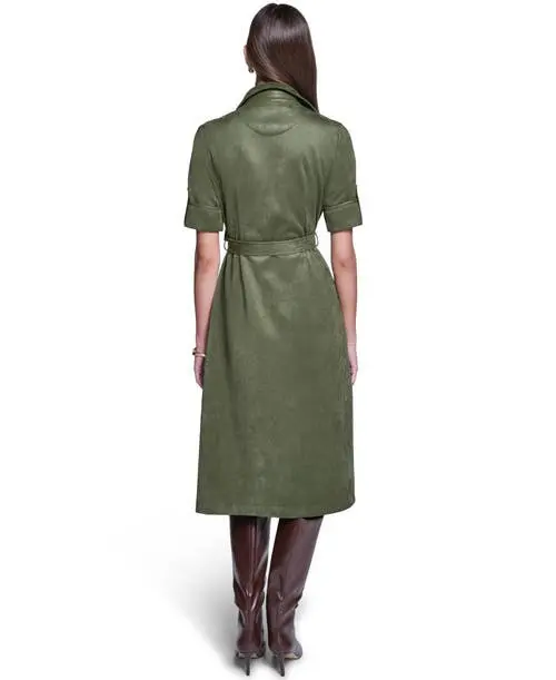 Halston Short Sleeve Midi Shirt Dress - Olive