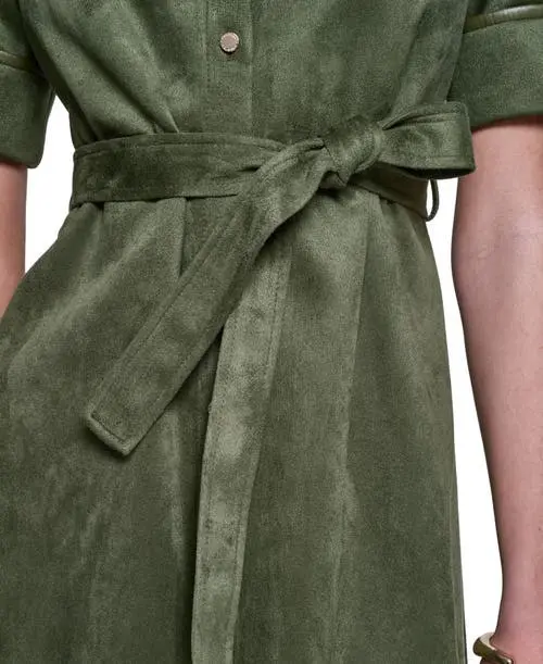 Halston Short Sleeve Midi Shirt Dress - Olive