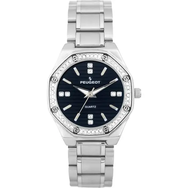 PEUGEOT Hexagonal Crystal Bezel Bracelet Watch 32mm - Black