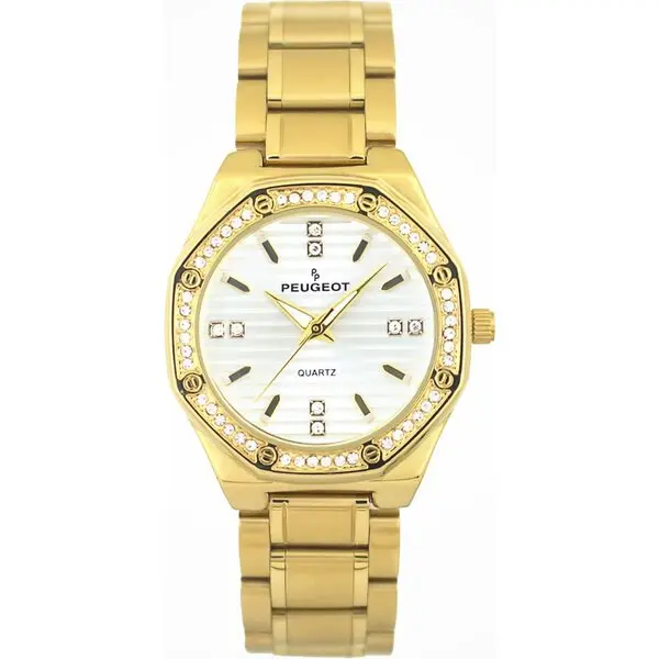 PEUGEOT Hexagonal Crystal Bezel Bracelet Watch 32mm - Gold