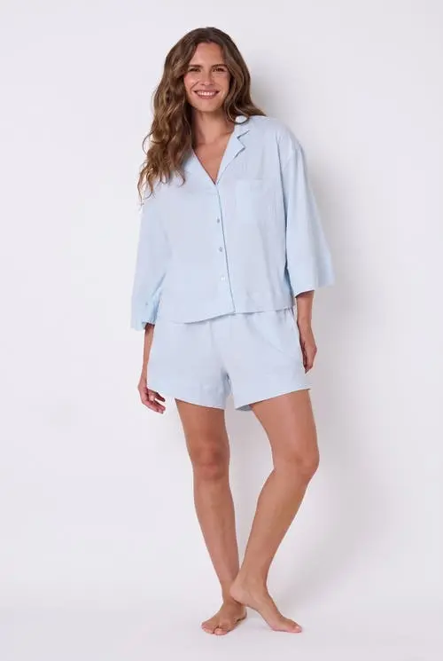 THE CAT'S PAJAMAS The Mariposa Pima Organic Long And Short Pajama Bundle - Blue