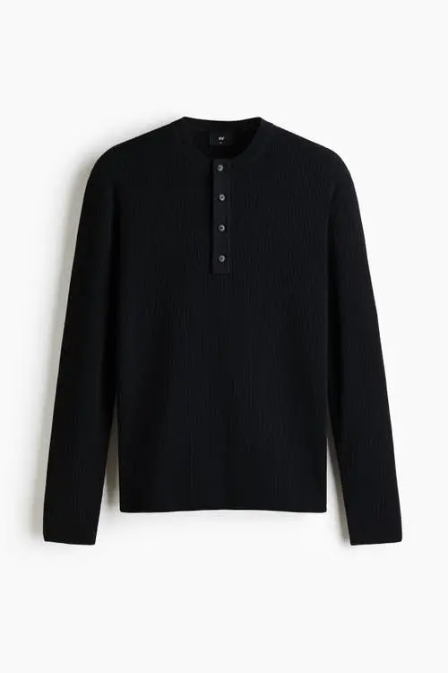H&M Slim-fit Ribbed Henley Shirt