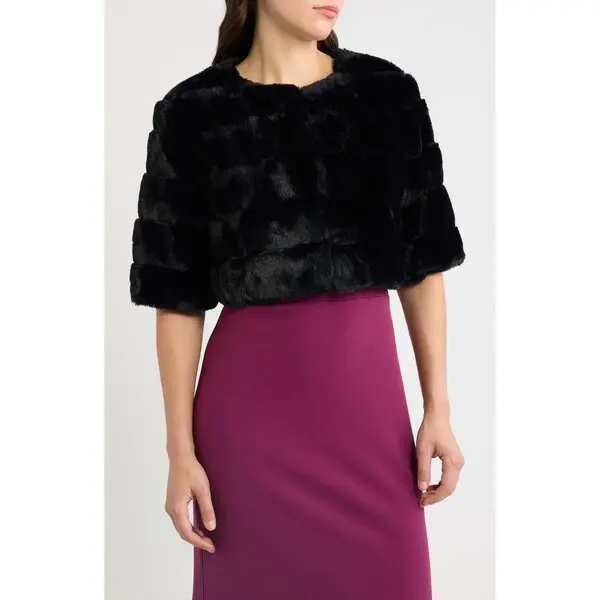 Eliza J Faux Fur Bolero Jacket