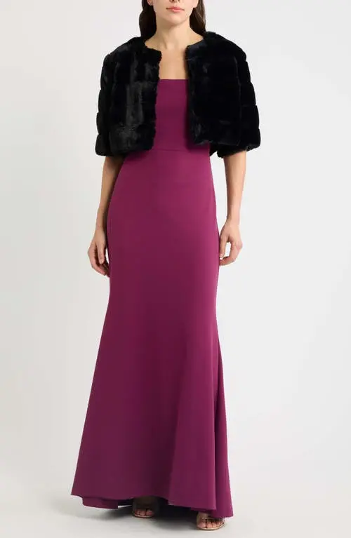 Eliza J Faux Fur Bolero Jacket