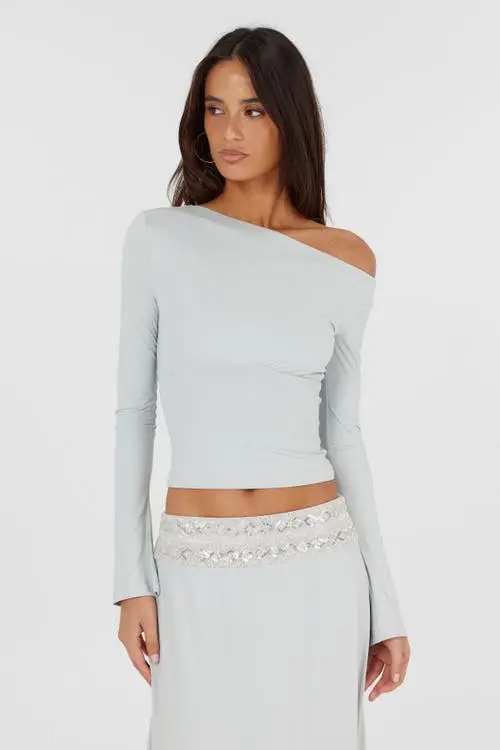 SASHA THERESE Claudette Off-shoulder Jersey Top - Blue