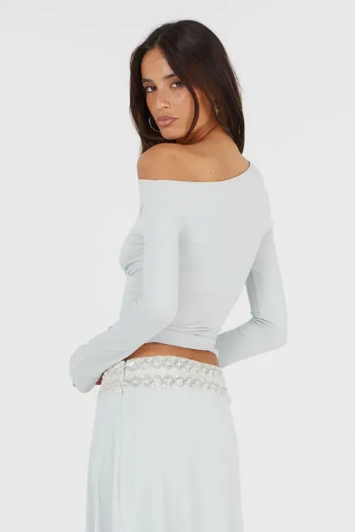 SASHA THERESE Claudette Off-shoulder Jersey Top - Blue