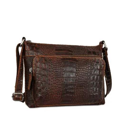 JACK GEORGES Hornback Croco Mini City Crossbody - Brown