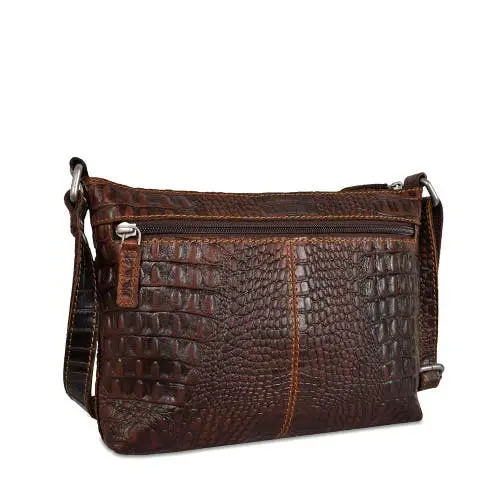JACK GEORGES Hornback Croco Mini City Crossbody - Brown