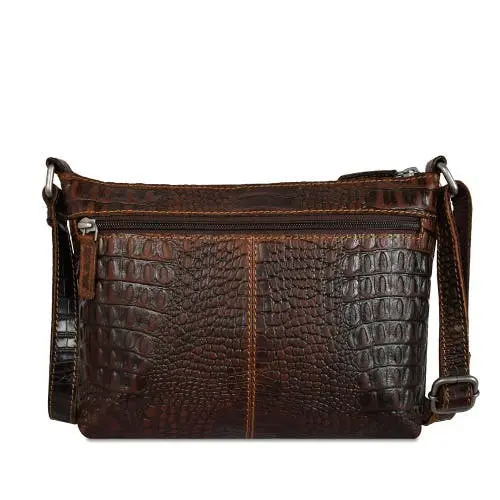 JACK GEORGES Hornback Croco Mini City Crossbody - Brown