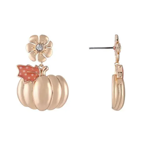 HALLMARK Tone Pumpkin Drop Earrings With Flower Stud