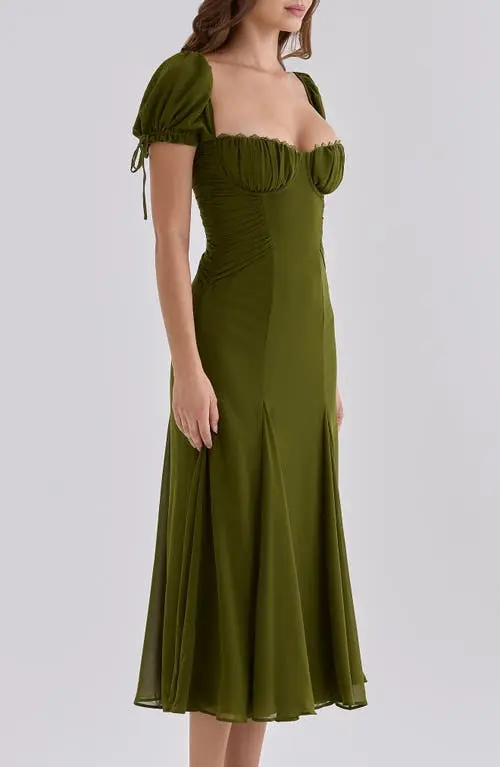 House Of Cb Marceline Chiffon Puff Sleeve Midi Dress