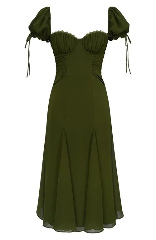House Of Cb Marceline Chiffon Puff Sleeve Midi Dress