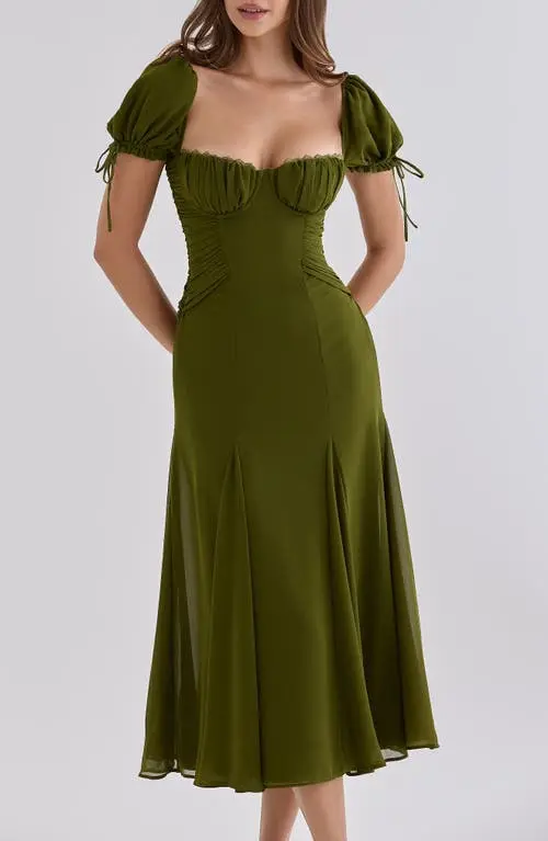 House Of Cb Marceline Chiffon Puff Sleeve Midi Dress