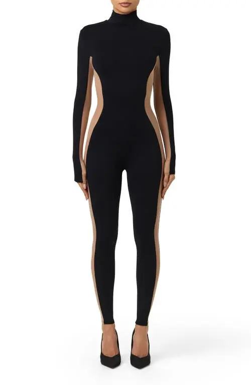 Naked Wardrobe Body Flex Two-tone Jumpsuit - Black