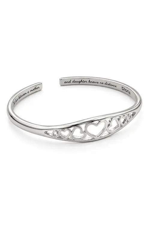 DLORIA Engraved Mother Daughter Heart Adjustable Cuff Bracelet - Silver