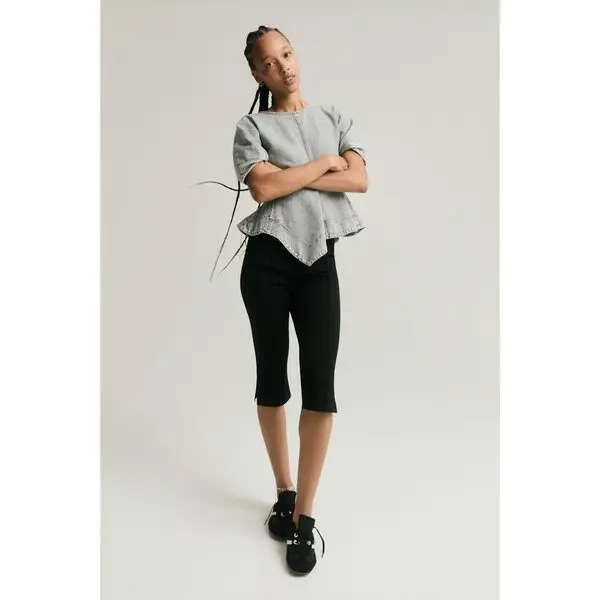 H&M Denim Peplum Blouse With Asymmetric Hem