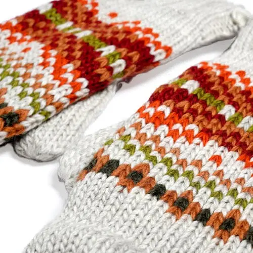 NIRVANNA DESIGNS Nordic Fair Isle Knit Wool Mittens With Shearling Lining - Black