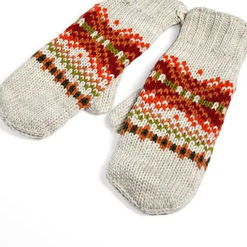 NIRVANNA DESIGNS Nordic Fair Isle Knit Wool Mittens With Shearling Lining - Black
