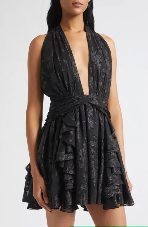 Ramy Brook Metallic Jacquard Ruffle Mini Dress