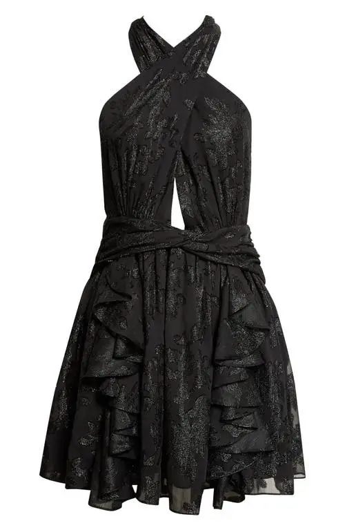 Ramy Brook Metallic Jacquard Ruffle Mini Dress