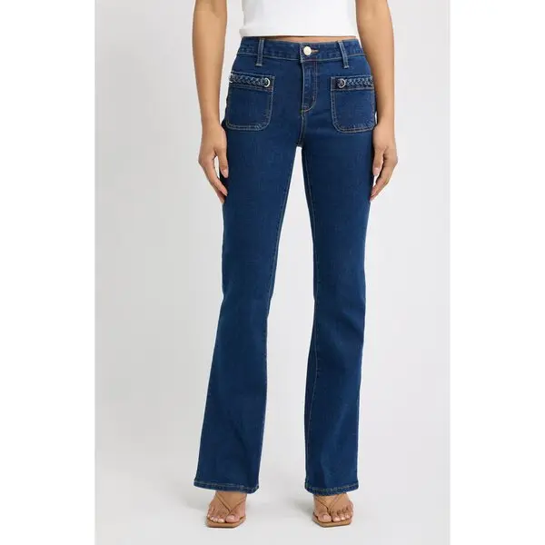 1822 Denim Braided Patch Pocket Bootcut Jeans - Alanis